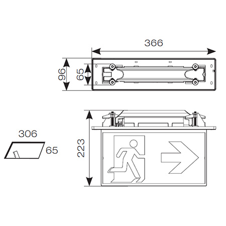 Ansell ARAZLED/LI/3M/DA/B Razzo Led Lithium Recessed Exit Sign Blk
